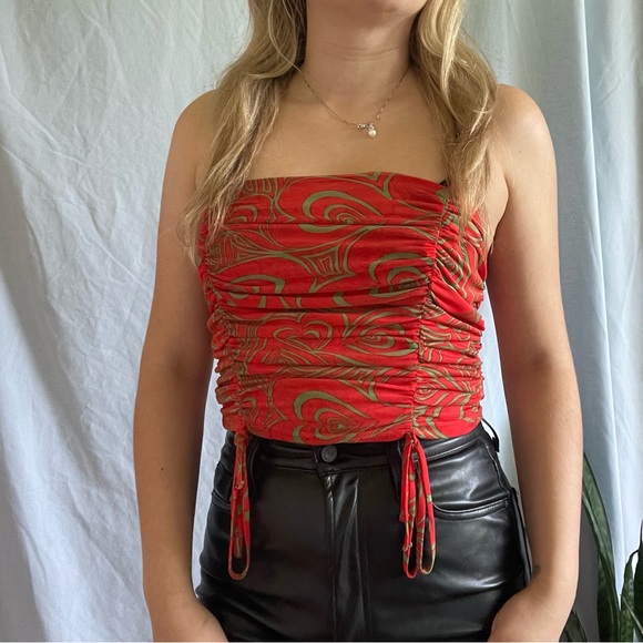 Lisa Says Gah | Tops | Lisa Says Gah Ruby Wild Hearts Ruched Mesh Y2k ...